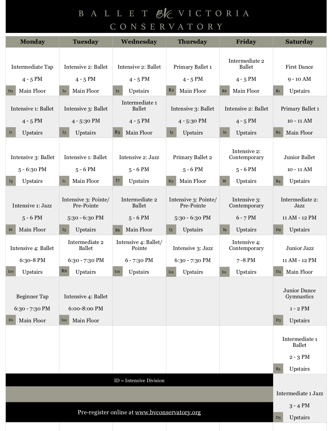 Schedule - Ballet Victoria Conservatory