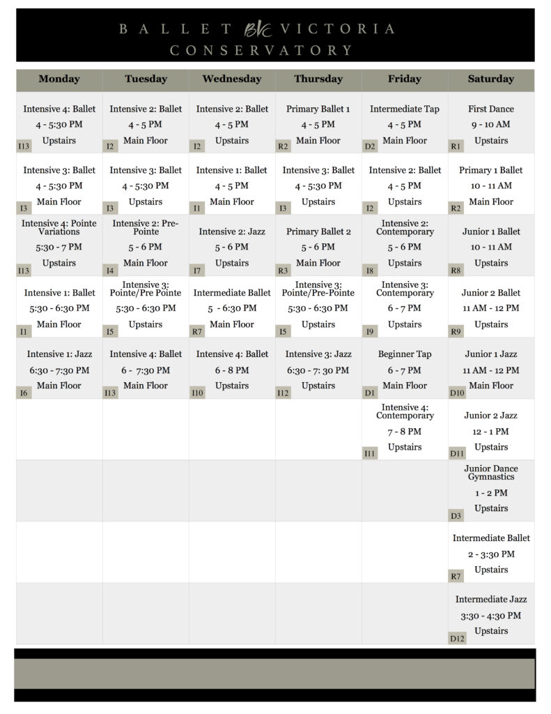 Schedule - Ballet Victoria Conservatory